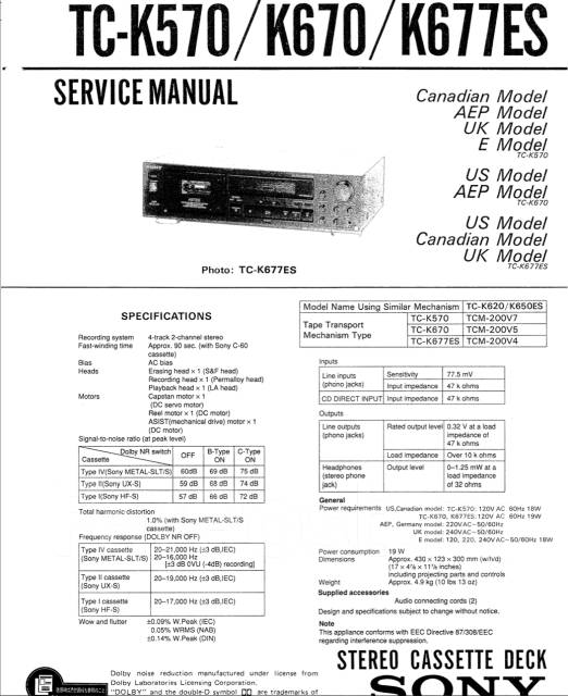 Кассетная дека Sony TC-K570, б/у во Владивостоке