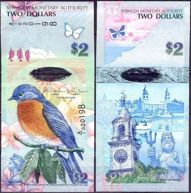 2 доллара 2009 год, Бермуды. Состояние пресс. Фауна. Птицы, бабочка ...