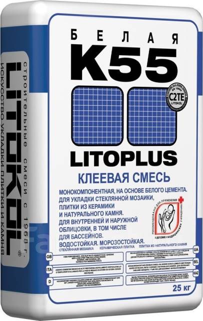 Клей Литокол (Litokol) для мозаики и плитки K-55 Белый (25 кг), в ...