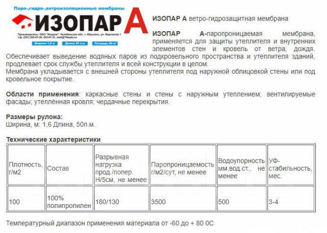 Изоляционные мембраны Изопар (A, B, C, D) "эконом" класса - Тепло ...