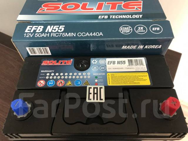 Аккумулятор Solite EFB N55 N65 N-65 50А/ч 440A Start-STOP (55B24L ...