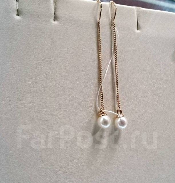 Серьги пусеты с жемчугом золото 585, женщине, новый, в наличии. Цена ...