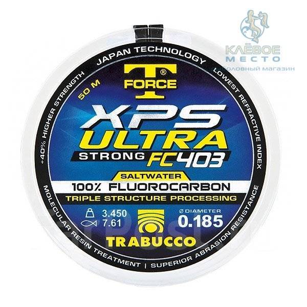 Леска флюорокарбоновая Trabucco T-Force XPS Ultra Strong Saltwater Fluorocarbon 50м 0.185мм 3 ...