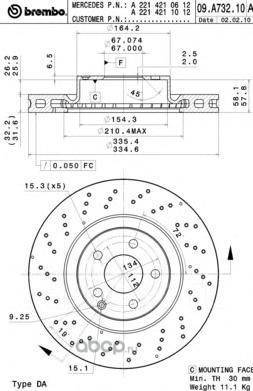Диск тормозной перед D=335мм Mercedes S W221 A2214211712 купить в ...