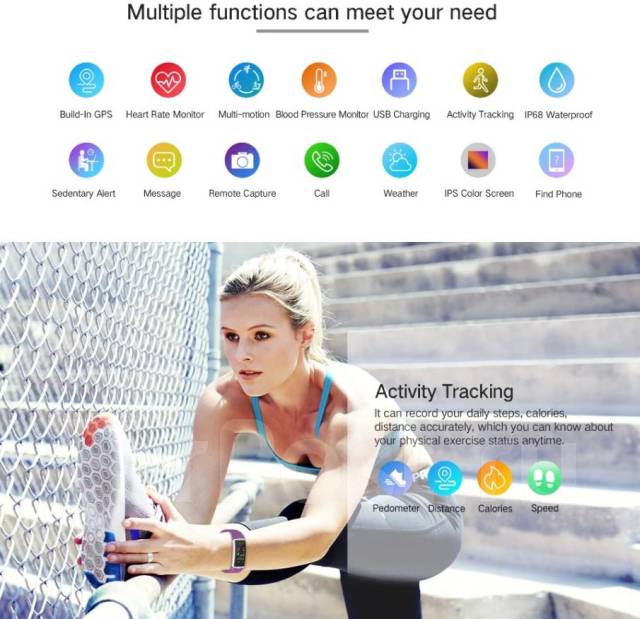 Смарт-браслет Smart-B5 с GPS-трекером IP68 давление пульс Blue, B5 ...
