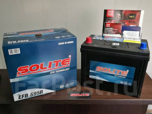 Аккумулятор Solite EFB S95R 80а/ч 790A (Start-Stop) (80D26L), прямая (правое), 80 А.ч. корея ...
