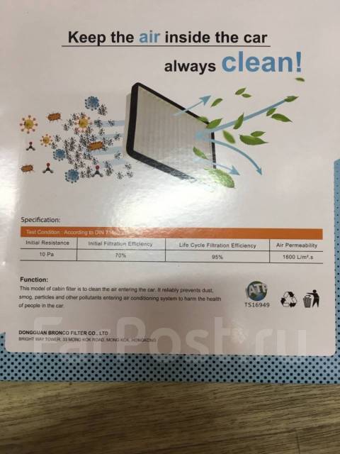 Фильтр салона Bronco BRC0511 AC101 Toyota VITZ/Platz 99-05/FUN Cargo 9 ...