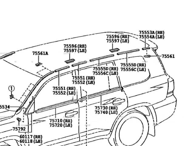 Молдинг крыши Lexus LX570 Toyota Land Cruiser 200 купить во ...