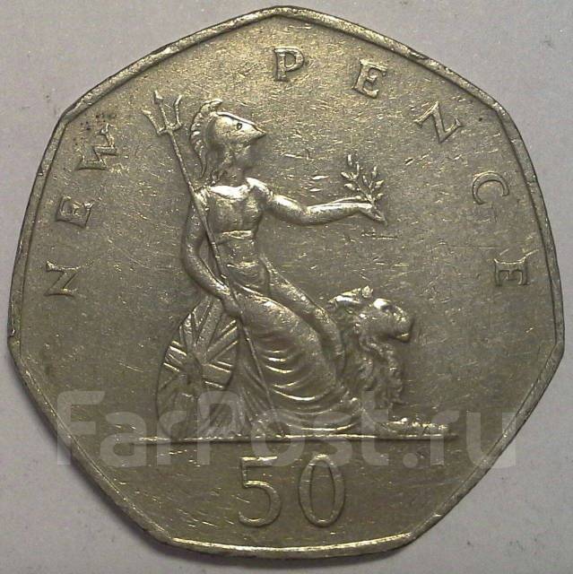 Великобритания. 50 пенсов 1980 года. Большая красивая монета, б/у, в ...