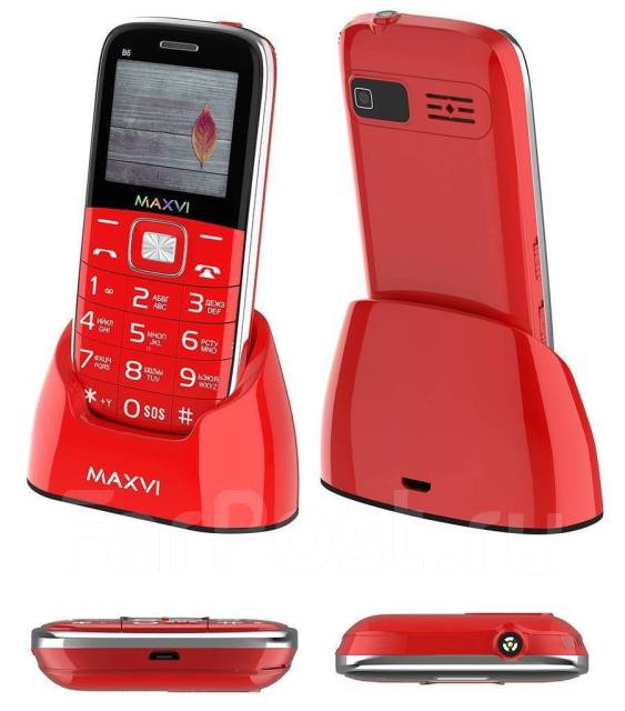 Очень Громкий Maxvi B6 с ДОК-Станцией Большими кнопками Фонариком SOS, 2.20", моноблок, красный ...