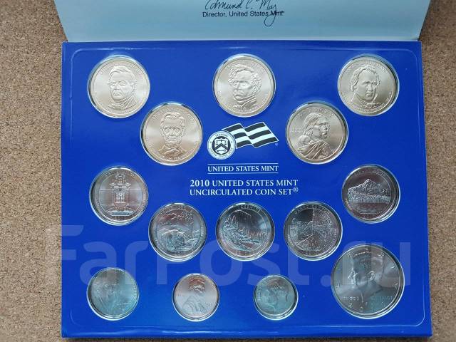Годовой набор монет США 2010г. мд Филадельфия, 14 монет в упаковке ...