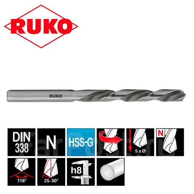 Сверло по металлу левое Ruko DIN338 h8 LH HSS-G 2,0 х 49 мм, новый, в ...