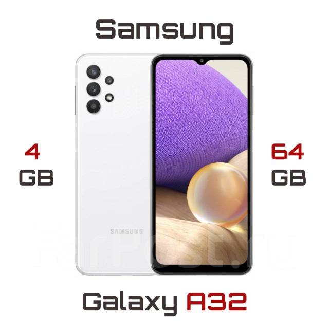 Смартфон Samsung Galaxy A32 (4+64GB), 64 гб, 6.40", моноблок, белый, 3G ...