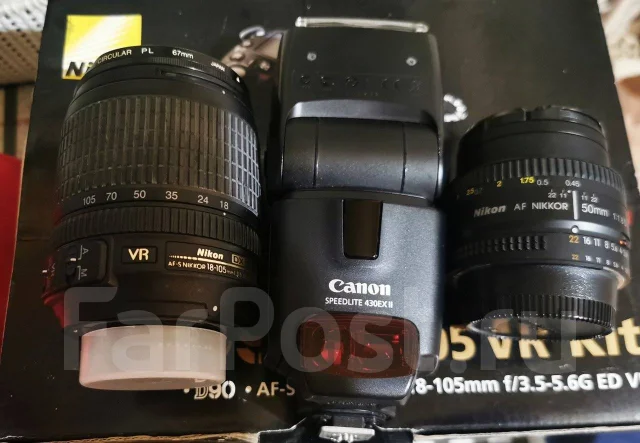 Nikon D90 kit 18-105 + nikkor 50 mm+вспышка+штатив=полный комплект, б/у ...