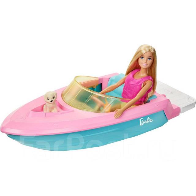 Кукла Барби в купальнике с лодкой, спасательным жилетом и щенком Barbie ...