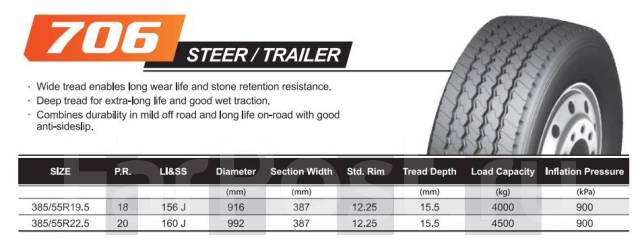 Annaite 706, 385/55R22.5, 22.5", 100 шт, под заказ, 385 мм, 55 % ...