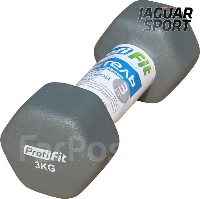 Гантель в виниловой оболочке Jaguar-Sport 3 кг, форма шестигранник ...