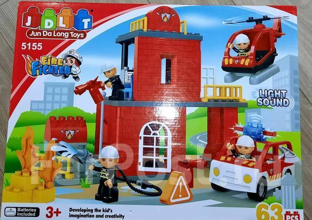 Конструктор JDLT 5155 Пожарная часть. Свет/звук/доп. детали - Игрушки во Владивостоке