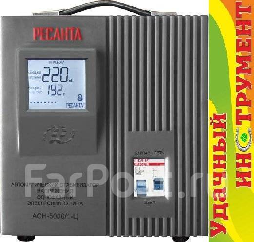 Стабилизатор напряжения Ресанта АСН-5000/1-ц, 5 кВт, 140-260В, байпасс ...
