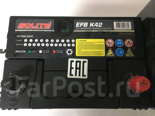 NEW! Аккумулятор Solite EFB K42 42B19L 38а/ч 360A Start-STOP купить во Владивостоке по цене: 8 ...