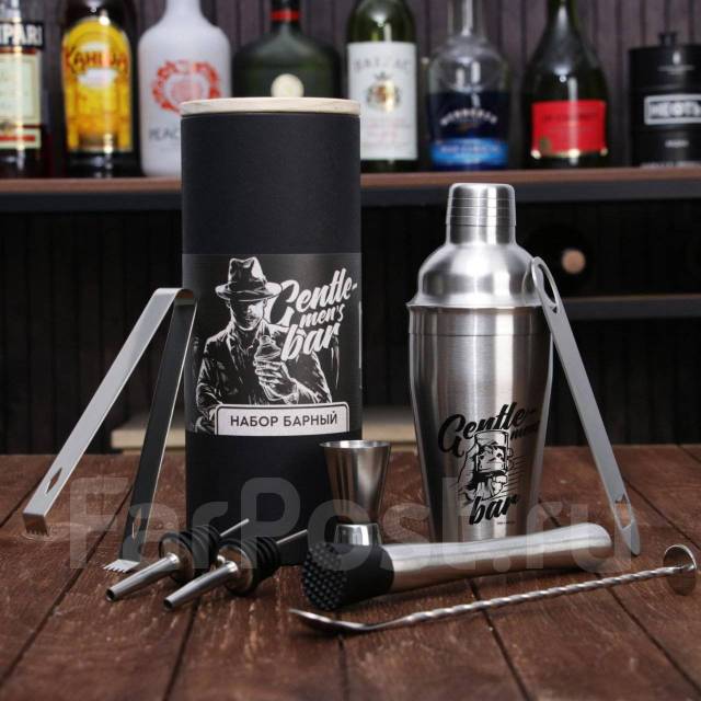 Барный набор «Gentelmens Bar» джиггер, шейкер, стрейнер (набор бармена ...