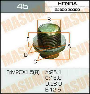 Болт маслосливной Masuma (с шайбой) Honda 20х1.5mm 45 Masuma купить во ...