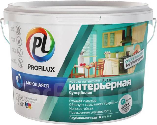 Краска интерьерная латексная моющаяся Profilux PL- 13L14кг, в наличии ...