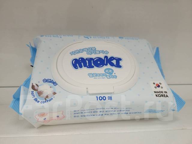 Салфетки влажные детские Mioki 100 шт, новый, в наличии. Цена: 138₽ во ...