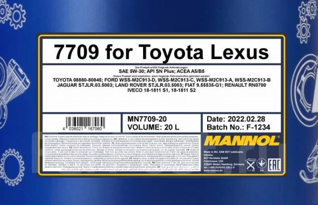 Моторное масло Mannol 7709 For Toyota Lexus 5W-30 20л, синтетическое ...