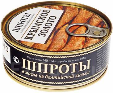 Рыбные консервы Шпроты в/м 240 г. ключ (1/24), шт Крымское золото ...