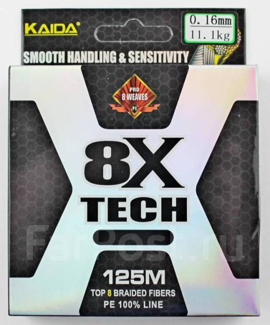 Плетёный шнур Kaida 8X Tech №1.0 (0.16мм, 125м, 11,1кг, grey), новый, в наличии. Цена: 750₽ во ...