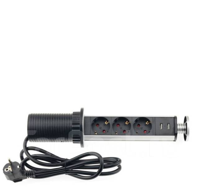 Розетка выдвижная в стол 3гн с з/к+ 2xUSB вертикальная - Led-Elektro ...