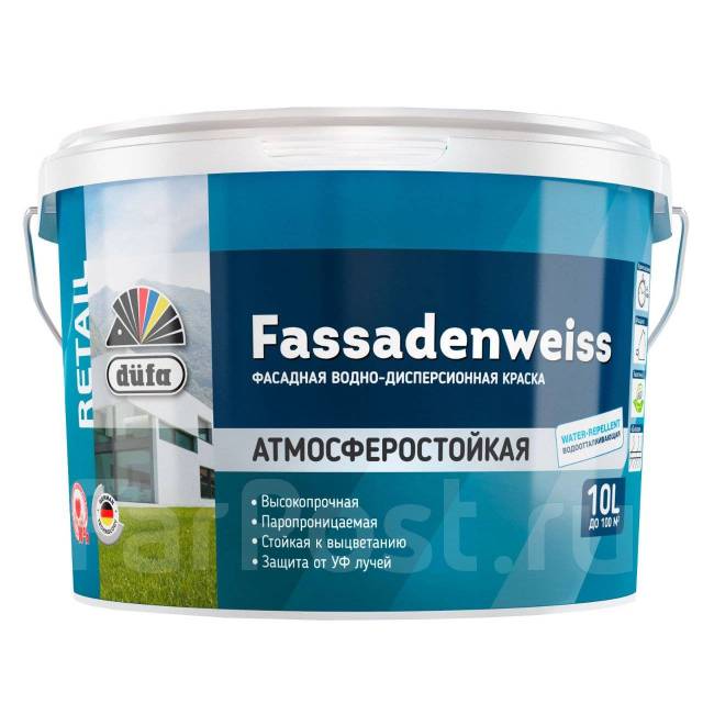 Краска фасадная атмосферостойкая dufa Fassadenweiss 2,5 литра, в ...