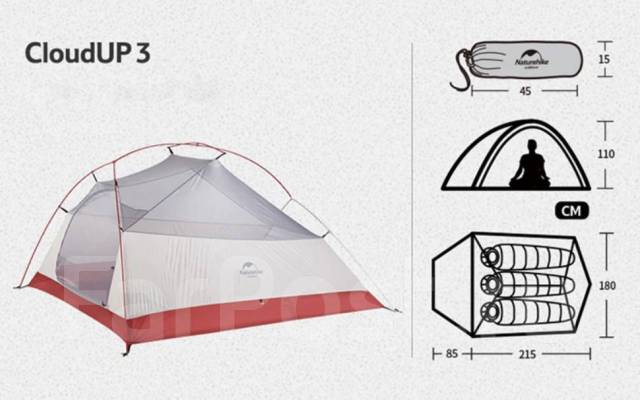 Палатка Naturehike Cloud up 3 20D серая Ультралегкая, новый, в наличии ...