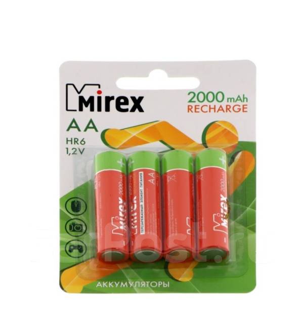 Батарейка, Аккумуляторы, Пальчиковые, "Mirex", AA, 2000 мАч , Россия ...