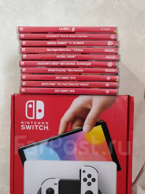 Nintendo switch Oled 300gb + 4 картриджа + челох и стекло. Трейд ин ...