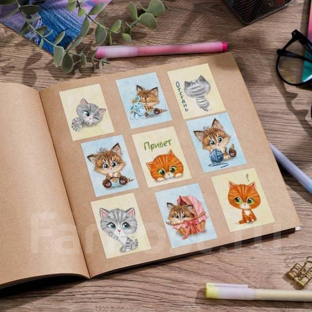 Наклейки бумажные «Котята», c раскраской на обороте - Канцелярия во ...