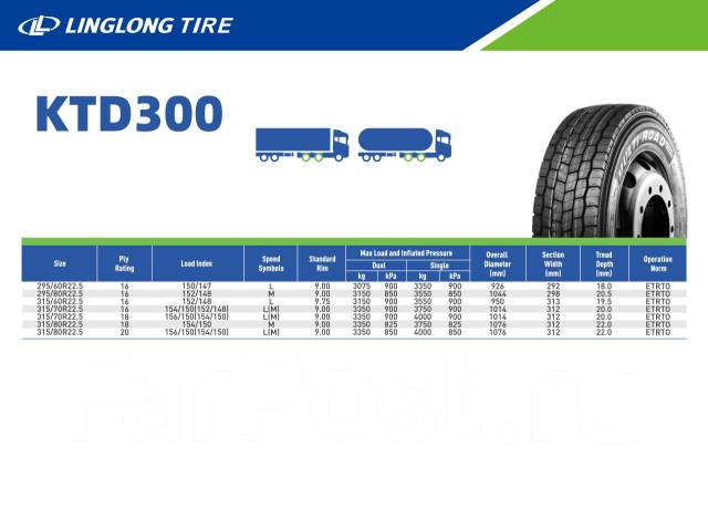 LingLong KTD300, 315/80 R22.5 156/150L 20PR, 22.5", 28 шт, в наличии, 315 мм, 80 %. Цена: 36 760 ...