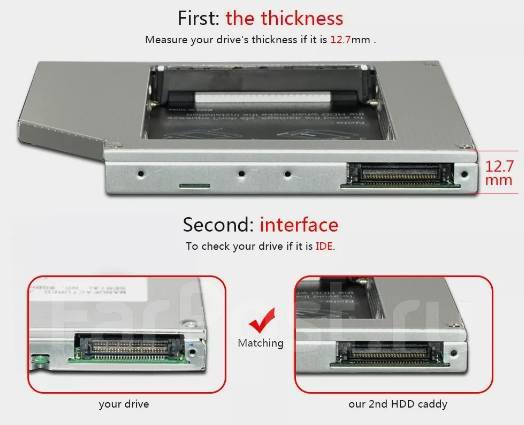 Переходник (салазка) для дополнительного HDD/SSD в отсек ноутбука CD/D ...