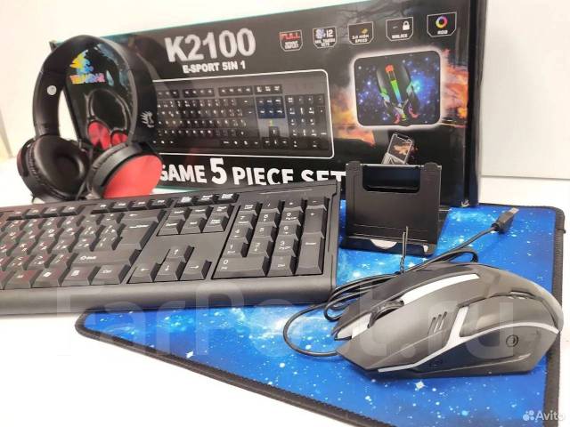 Игровой набор 5in1 Клавиатура мышь наушники коврик K2100 Комбо, новый ...