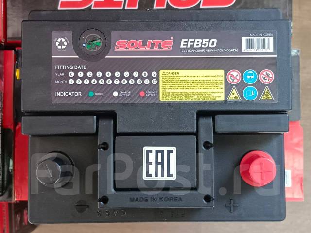 Аккумулятор Solite EFB 50 50А/ч 480А 355LN1 Pruis ZVW50 ZVW55, обратная (левое), 50 А.ч. 480 А ...