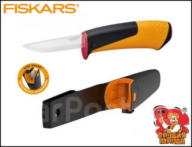 Нож строительный "Fiskars" с точилкой в ножнах - Инструменты и ...