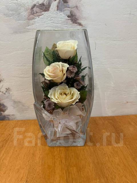 Розы в стекле стабилизированные Цветы украшения праздничное оформление во Владивостоке