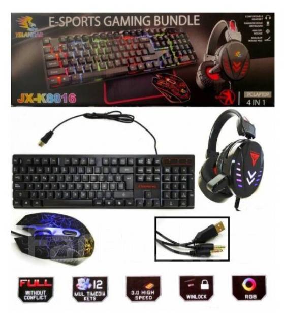 Игровой набор 4in1 Клавиатура мышь наушники коврик JX-K8816 Комбо ...