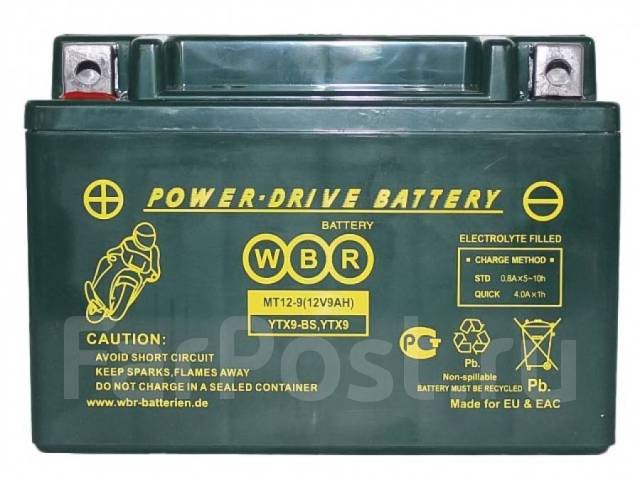 Аккумулятор WBR МОТО SMT 12-9 прямая полярность (+-) 150*87*105, новый ...