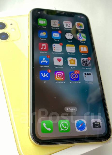 iPhone 11, 64 гб, 6.10", моноблок, желтый, 4G LTE, 5G, Dual-SIM ...