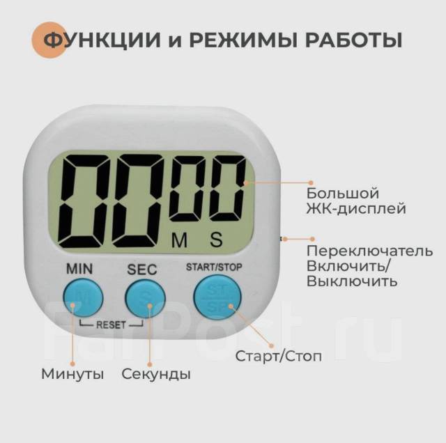 Кухонный таймер с функцией секундомера и будильника, новый, в наличии ...