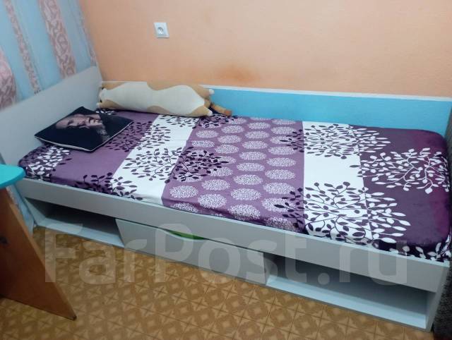 Кровать полутороспальная 90x200, серый, зелёный, 86 см, 38 см, 207 см ...