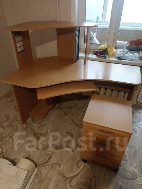 Стол компьютерный угловой, раздвижной, бежевый, коричневый, 140,0 см ...