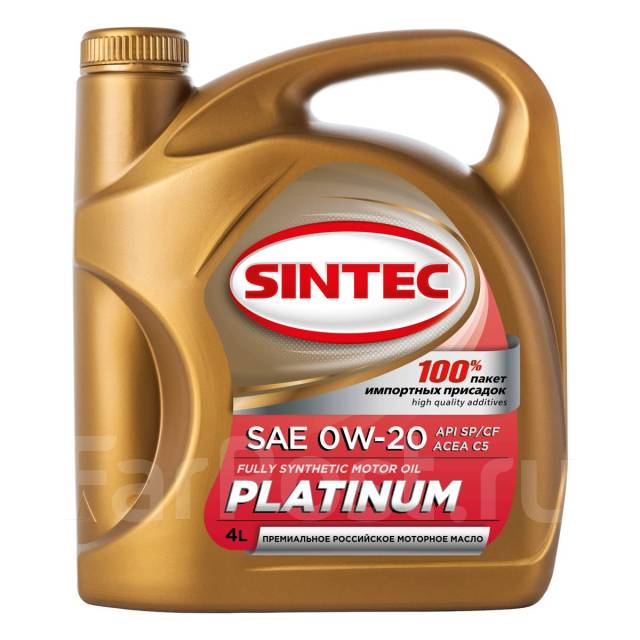 Масло моторное синт. Sintec Platinum SAE 0W-20 API SP/CF, ACEA C5 4л ...